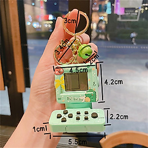 Retro Classic Game Console Pendant Keychain Playable Electronic Miniature Handheld Mini Games Machine with Keychain Ring Gift (Y5)