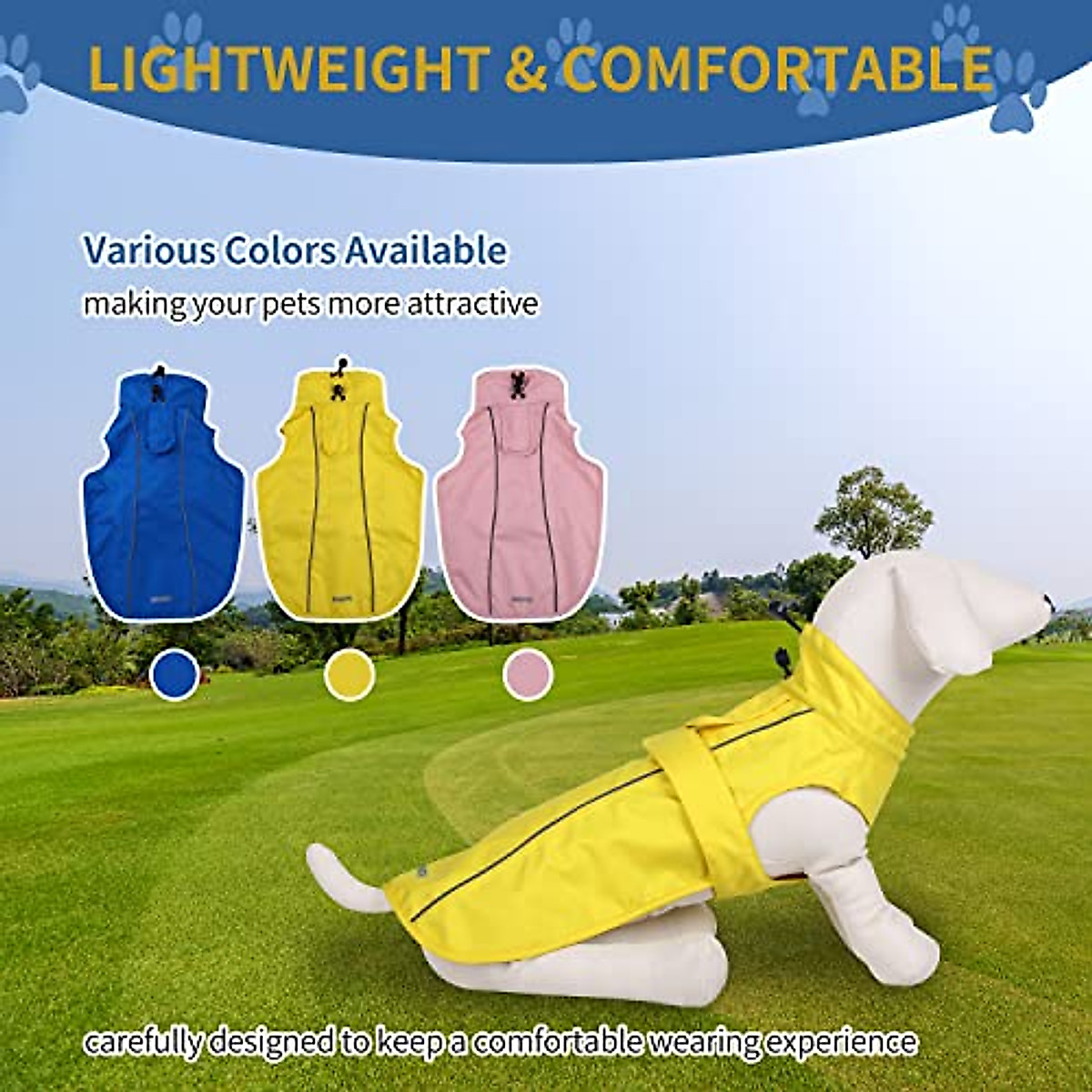 Waterproof Dog Raincoat with Reflective Strip, Adjustable Breathable Rain Coat Jacket with Leash Hole for Pets (Medium, Blue)