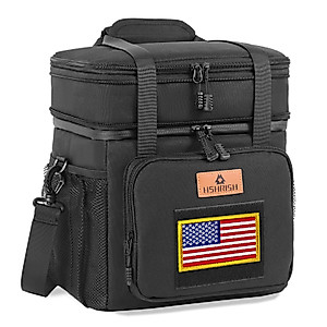 HSHRISH Expandable Tactical Lunch Box, Double Deck Large Insulated Lunch Bag for Men, Durable Leakproof Cooler Bag for Adult Work Shift Outdoor Trips, 20 Can/16 L, Black