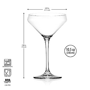 Glaver's Martini Glasses Set of 2 Cocktail Glasses, 10.5 Ounce Stemmed Margarita Glasses, For Bar, Martini, Cosmopolitan, Gimlet and Cocktails. - Dishwasher Safe.