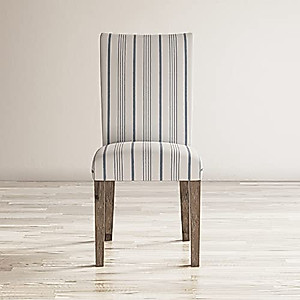Jofran Eastern Tides Upholstered Parsons Dining Chair, Off-White with Blue Stripes