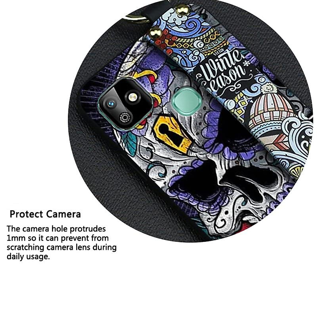 Wrist Strap Cover Lulumi Phone Case for infinix X612/Smart HD 2021, Fashion Design Lanyard Original Back Cover Silicone for Woman Graffiti Waterproof Wristband Dirt-Resistant Cartoon, 5