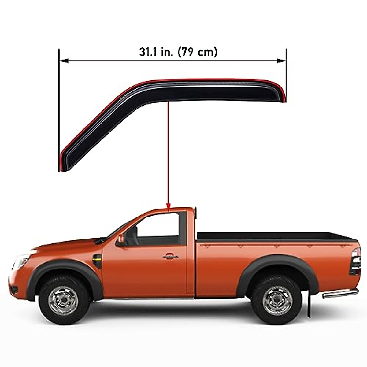 Lightronic WV192083 in-Channel Side Window Deflectors Visor Rain Guards, Dark Smoke, 2-Pieces Set, Fits 1993-2011 Ford Ranger SuperCab, 1999-2010 Mazda B2300/B2500/B3000/B4000 Extended Cab