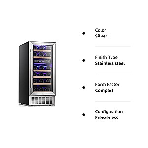 Antarctic Star 15" Wine Cooler Under Counter Beverage Refrigerator Beer Mini Fridge 28 Bottles Dual Zone Built-in Freestanding Stainless Steel Double-Layer Tempered Glass Door