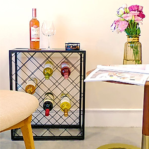 Mango Steam 32 Bottle Wine Rack with Glass Table Top Free Standing, Black