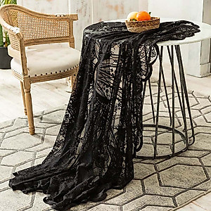 JAIJY Vintage 60 inch Black Lace Tablecloth Floral Embroidered Boho Shabby Chic Small Table Cover for Wedding Halloween Party Dinning Holiday, 1 Piece