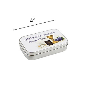 Needzo First Communion Keepsake Box with Prayer Cards, Note Paper, Pencil and Collectible Tin Holder, Inspirational Religious Gift Set for Boys and Girls, 4 inches white