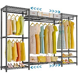 VIPEK X5 Expandable Clothes Rack, Large Freestanding Portable Closet Heavy Duty Clothing Rack for Hanging Clothes with 4 Hanging Rods & 8 Wire Shelves, Adjustable from 5.9 ft to 6.6 ft, Black