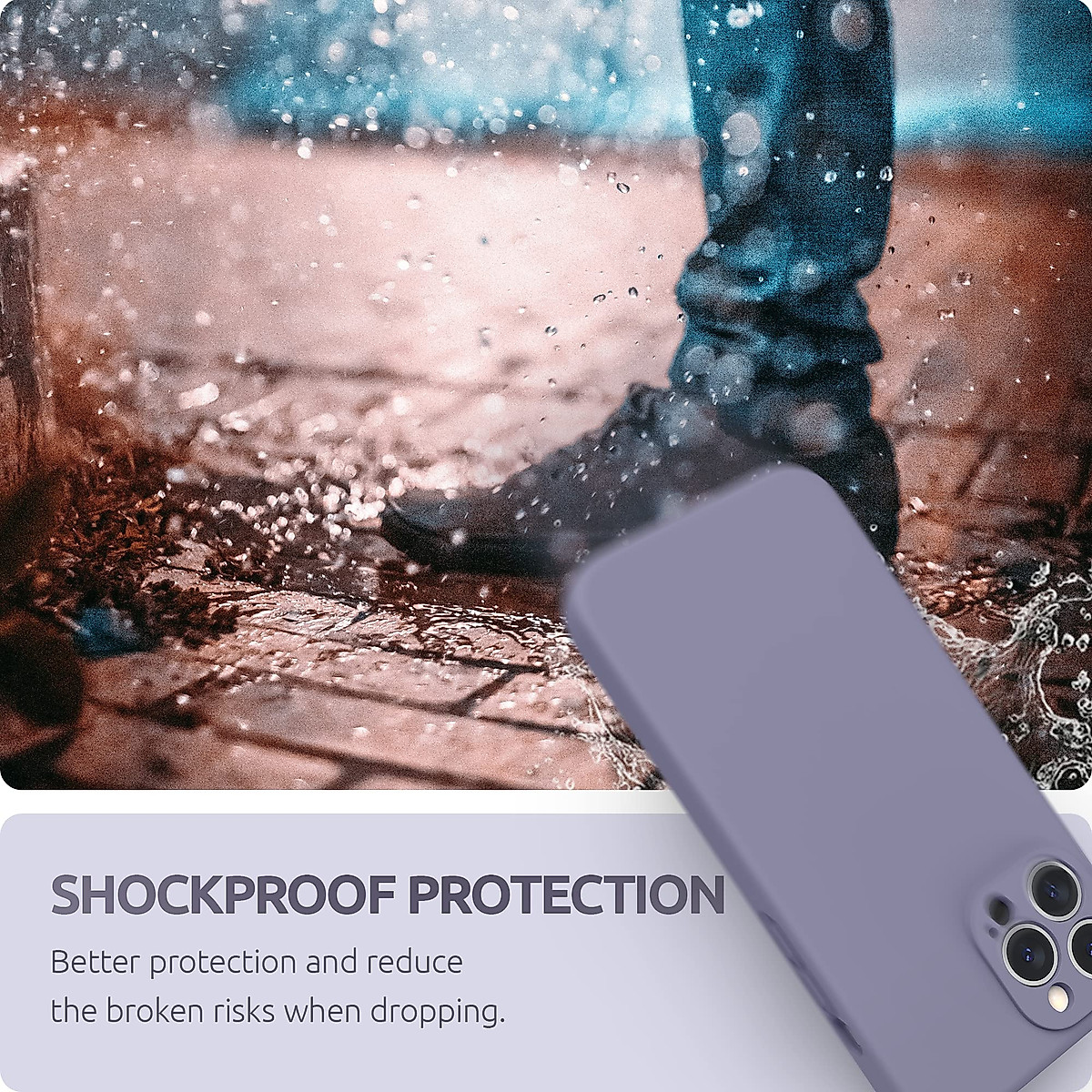 SURPHY Compatible with iPhone 13 Pro Max Case with Screen Protector, (Camera Protection + Soft Microfiber Lining) Liquid Silicone Phone Case 6.7 inch 2021, Lavender Gray