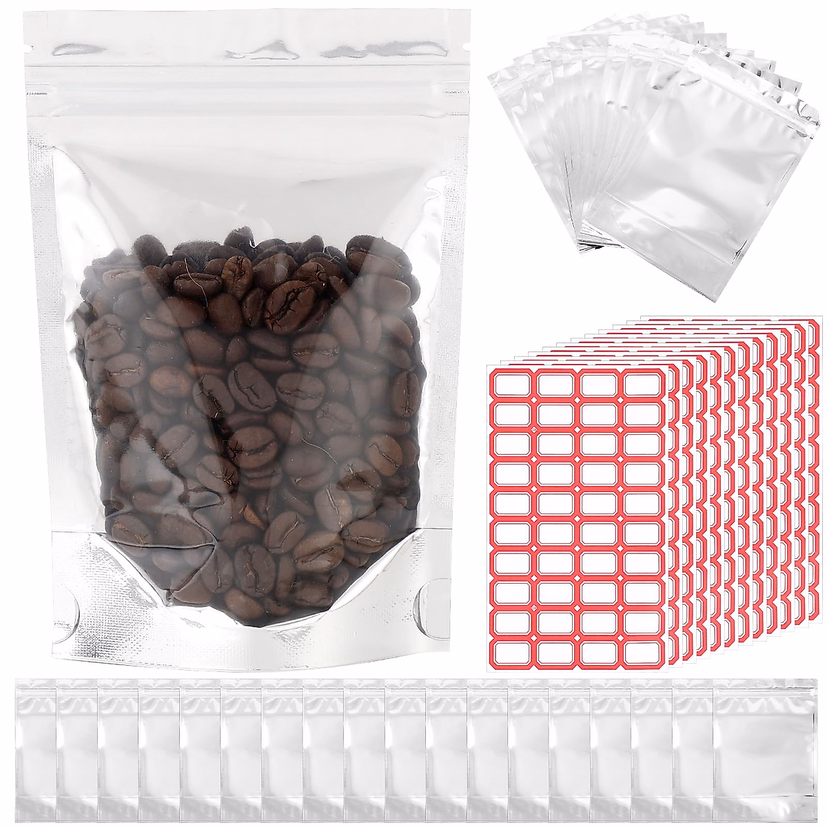 ZCYSRLQIN 200 Pieces Reusable Aluminum Foil Stand Up food storage bag Plastic Zipper Food Candy Storage Sealable Duty Reclosable Bags and Heat Sealable Food Storage Bags （4 x 6 inch）