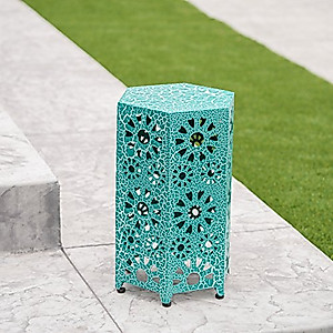 Elliot Outdoor 12 Inch Crackle Teal Sunburst Iron Side Table (Crackle Teal)