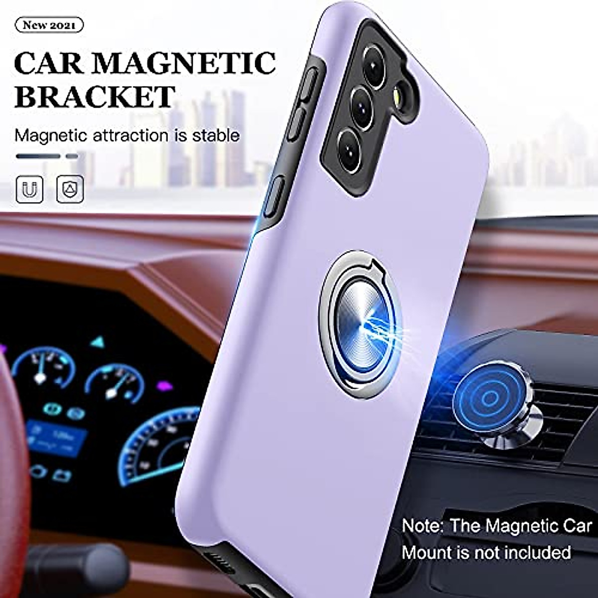 JAME Designed for Samsung Galaxy S21 Case (Not for S21 Plus & S21 Ultra), Slim Tough Rugged Shockproof Protective Case with Metal Ring Kickstand for Samsung Galaxy S21 6.2 Inch, Purple