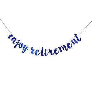 Starsgarden Enjoy Retirement Glittery Blue Banner, Happy Retirement, I'm Retired, Goodbye Tension Hello Pension, Goodluck We Will Miss You Retirement Party Hanging Paper flag(Blue Retirement)
