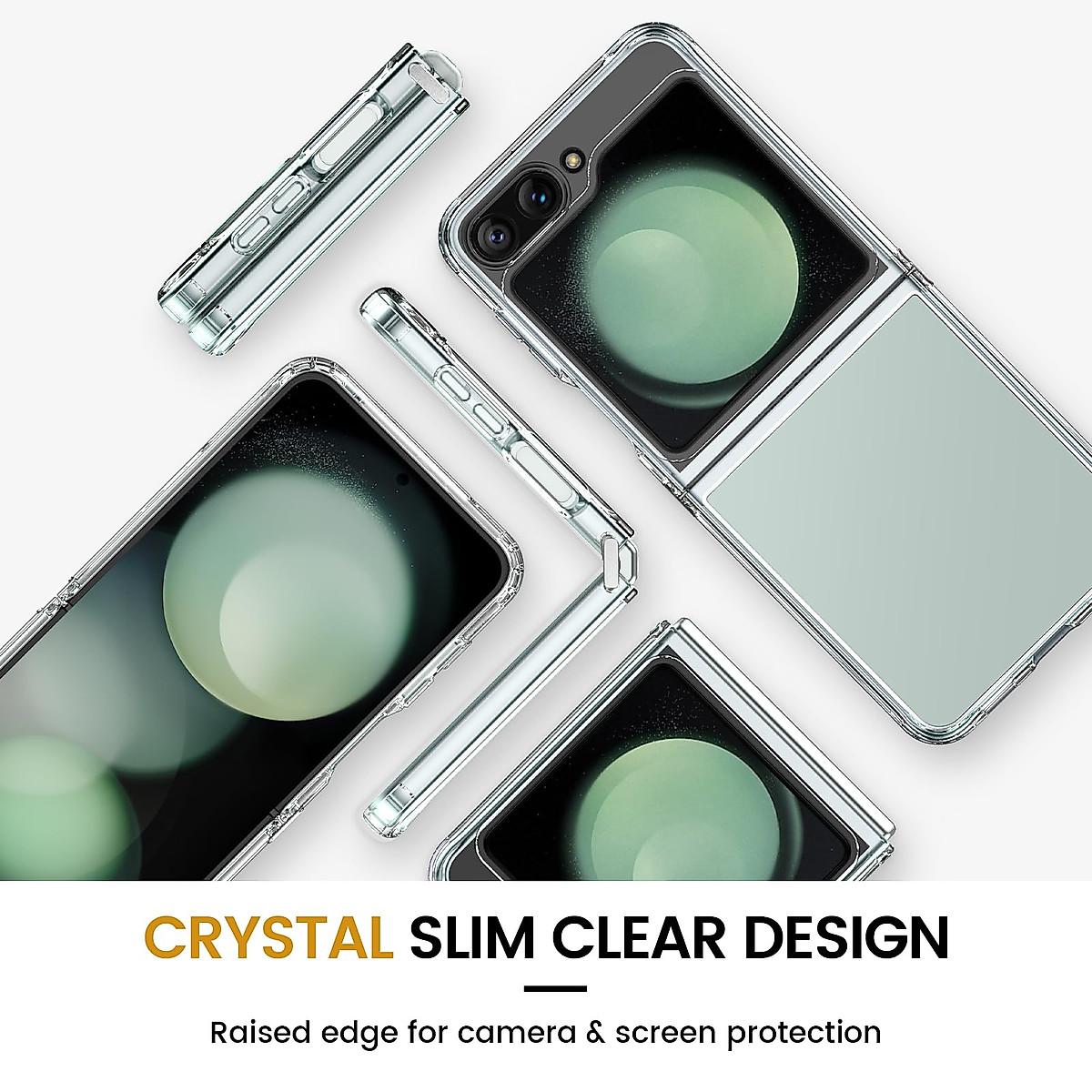 VEGO for Samsung Galaxy Z Flip 5 Case with Screen Protector, TPU Crystal Clear Case, Ultra Slim, Wear-Resistant, Spray Paint Bumper Cover Case for Flip 5 Phone Case - Full Clear