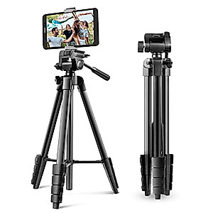 UBeesize 64" Phone Tripod, Extendable iPad Tripod Stand with Remote and Phone Holder, Lightweight Camera Tripod for Selfie, Video Recording, Live Streaming, Compatible with Cell Phone/Camera/Tablet