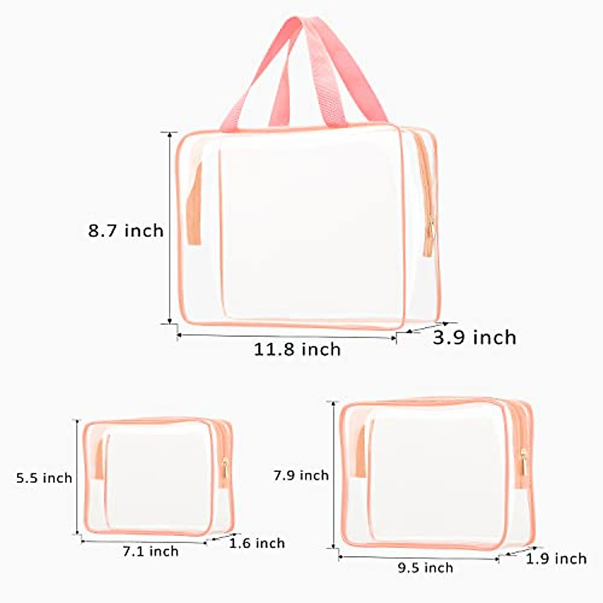6pcs Clear Cosmetic Bags, TSA Approved Toiletry Bag Set Crystal Clear Travel Bag Organization PVC, Clear Makeup Bags Luggage Pouch Carry on Airport Airline Compliant Bag with Zipper Handle Women Men