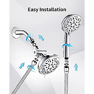 Ezelia High Pressure Shower Head Combo, 9 Settings Handheld Shower Head & Rainfall Showerhead, Premium 2-in-1 Dual Shower System with smooth 3-Way Water Diverter, Bathtub Systems,1.75GPM