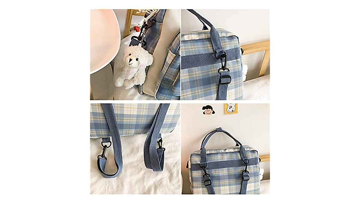 Kawaii Japanese School Backpack w/ Pin & Bear Plush (Blue)
