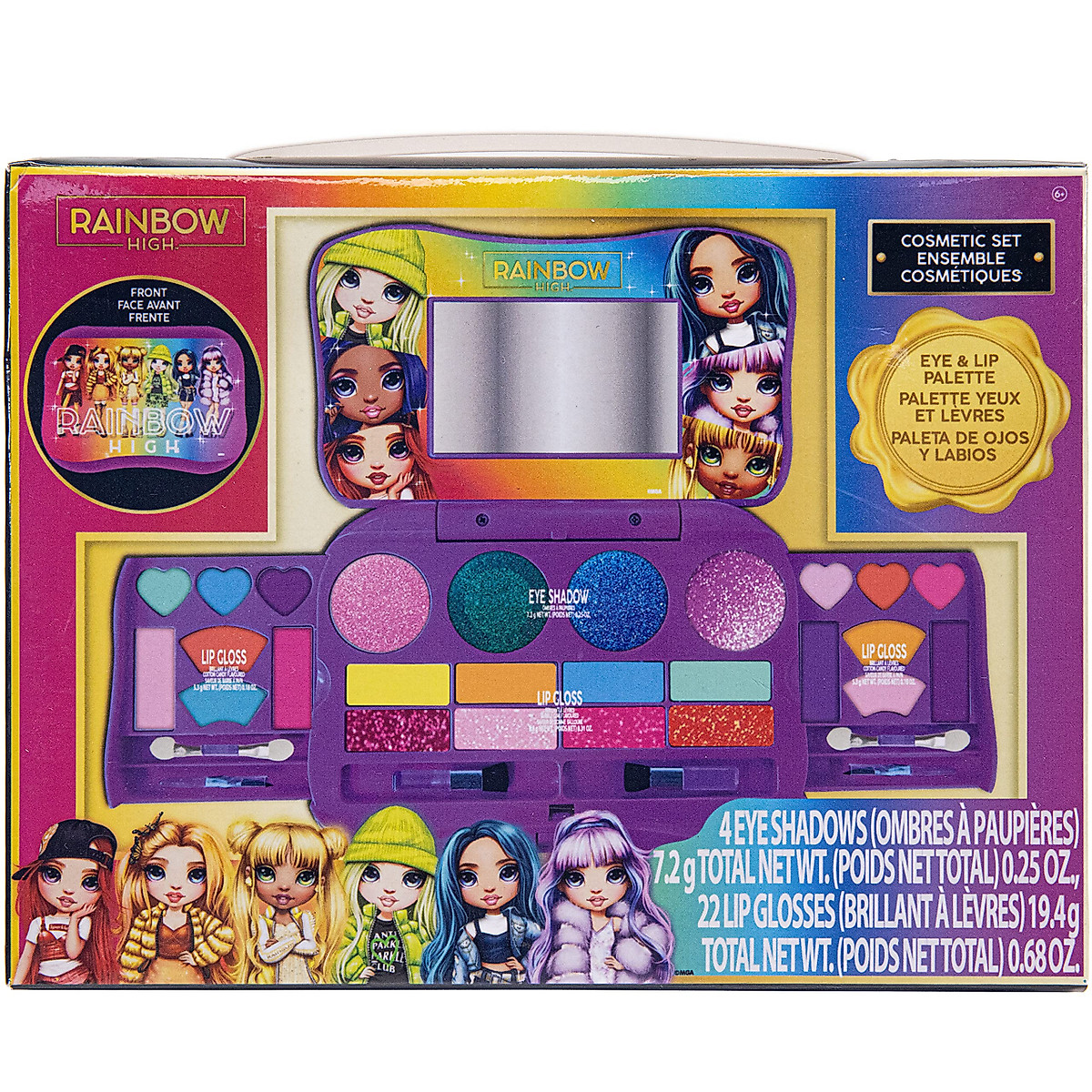 Rainbow High - Townley Girl Beauty Compact Set Kit with Brushes, 4 Eye Shadows, 8 Lip Gloss & 4 Shimmer Makeup Set for Kids Girls, Ages 6+ perfect for Parties, Sleepovers and Makeovers