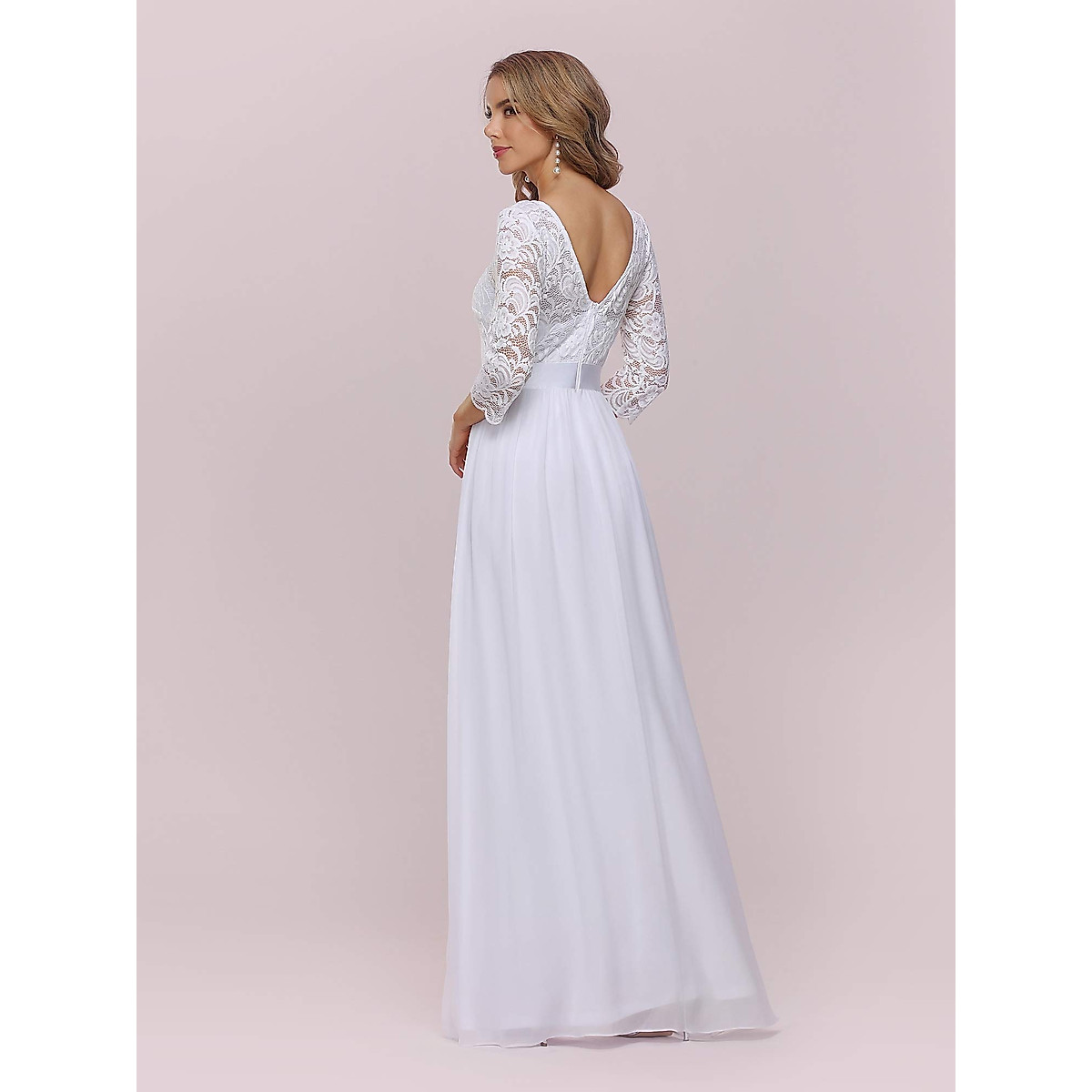 Ever-Pretty Women's Winter Long Elegant Lace A-Line Wedding Dresses for Bride White US14