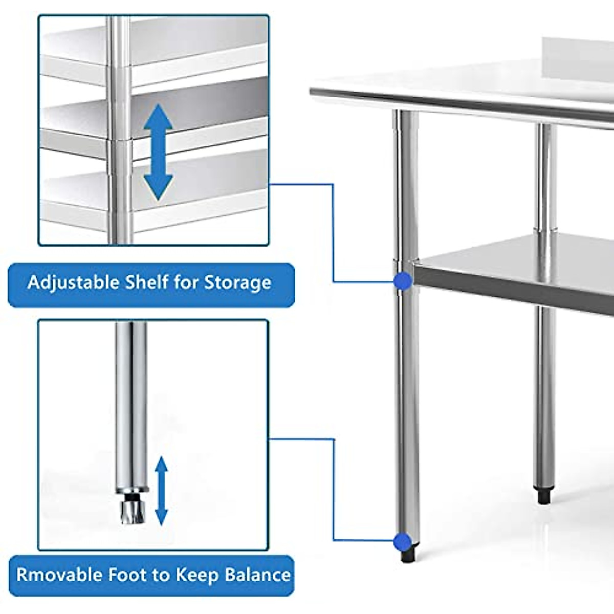 MYOYAY Stainless Steel Table for Prep & Work 24 x 36 Inch 550lbs Load Capacity Commercial Kitchen Table Heavy Duty Metal Worktable Workstation with Adjustable Undershelf for Restaurant Hotel