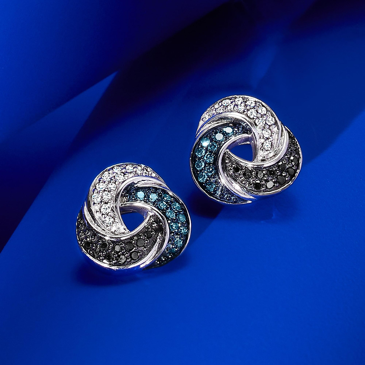 Ross-Simons 0.25 ct. t.w. Blue, Black and White Diamond Love Knot Earrings in Sterling Silver