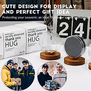 JupDec Hockey Puck Display Case Acrylic Clear Holder with Wood Base, Autograph Souvenir Display Stand, Perfect Showcase for Your Collection, Brown, 1 Pack