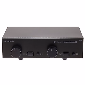 Monoprice 108231 2-Channel A/B Speaker Selector - Black with Volume Control, Built in Independent Volume Controls, Accepts Wire Gauges Up to 14AWG