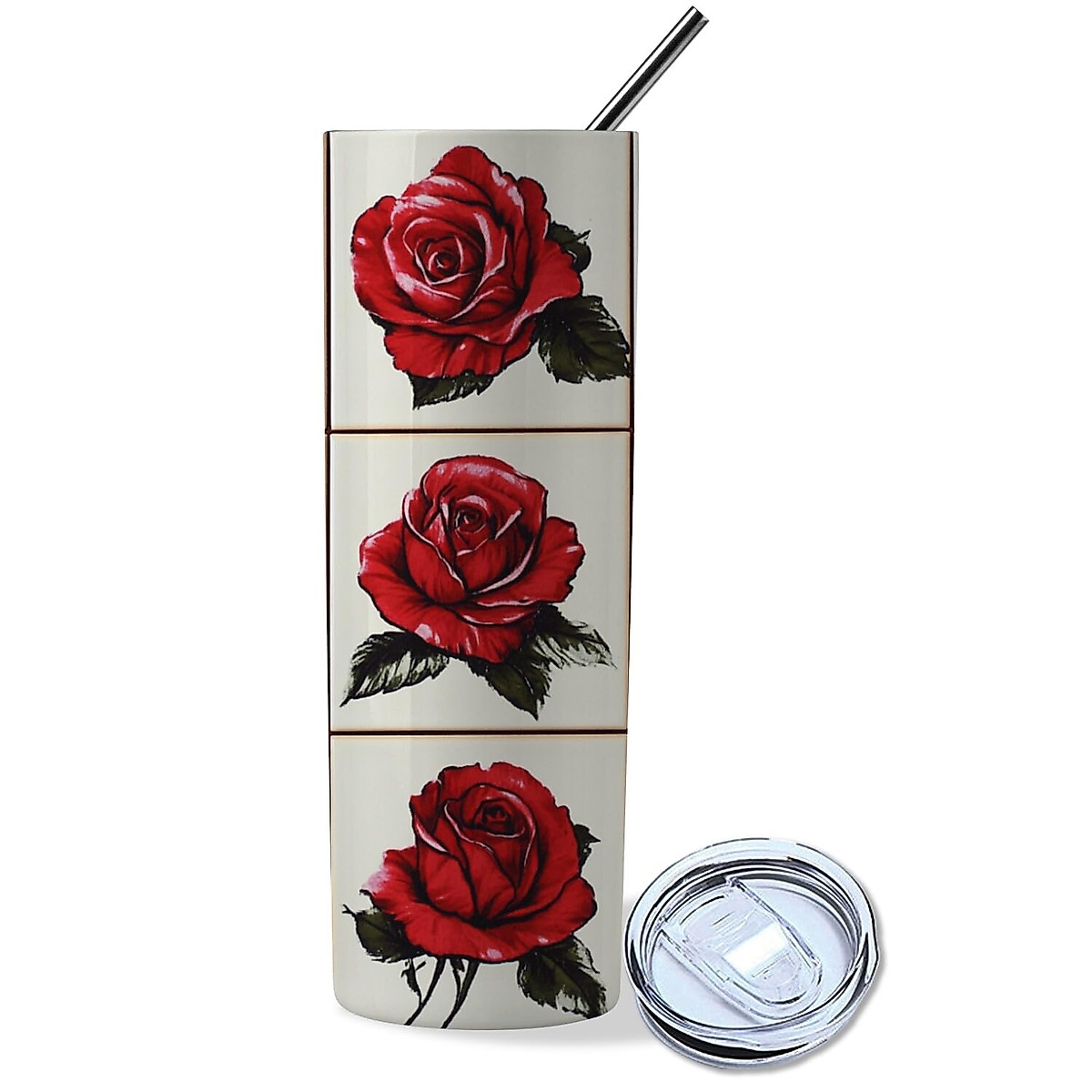 red roses insulated tumblers coffee cup Gift，red roses Drinking Glasses-Tea Cup-Coffee Mug tumbler with lid and straw 20 oz insulated tumbler cups