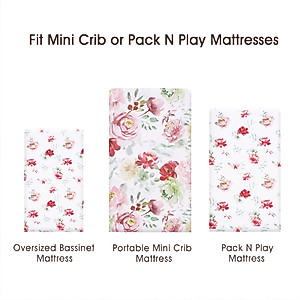 PHF Soft Mini Crib Sheet Set, 2 Pack Silky Comfy Pack N Play Sheets for Girls, Universal Fit for Pack N Play, Playard and Mini Crib Mattresses, Watercolor Floral