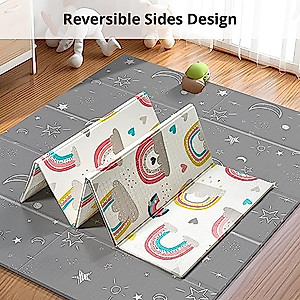 Baby Play Mat, 71x79 Inches Foldable Play Mat, Non-Toxic Waterproof Playmat for Babies and Toddlers Kids, Reversible Baby Crawling Mat for Indoor & Outdoor, Foam Play Mat for Baby