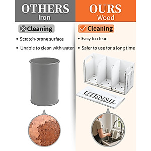 brekle White Kitchen Utensil Holder Rustic Large Wooden Utensil Organizer Cooking Tools Storage