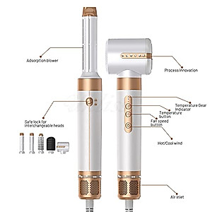 Hot Air Hair Blow Dryer Brush Set, 7 in 1 Hot Air Brush Styler Dryer and Volumizer with Negative Ion Anti-frizz 110,000 RPM High Speed Hair Brush Blow Dryer Straightener for Women, Gold White