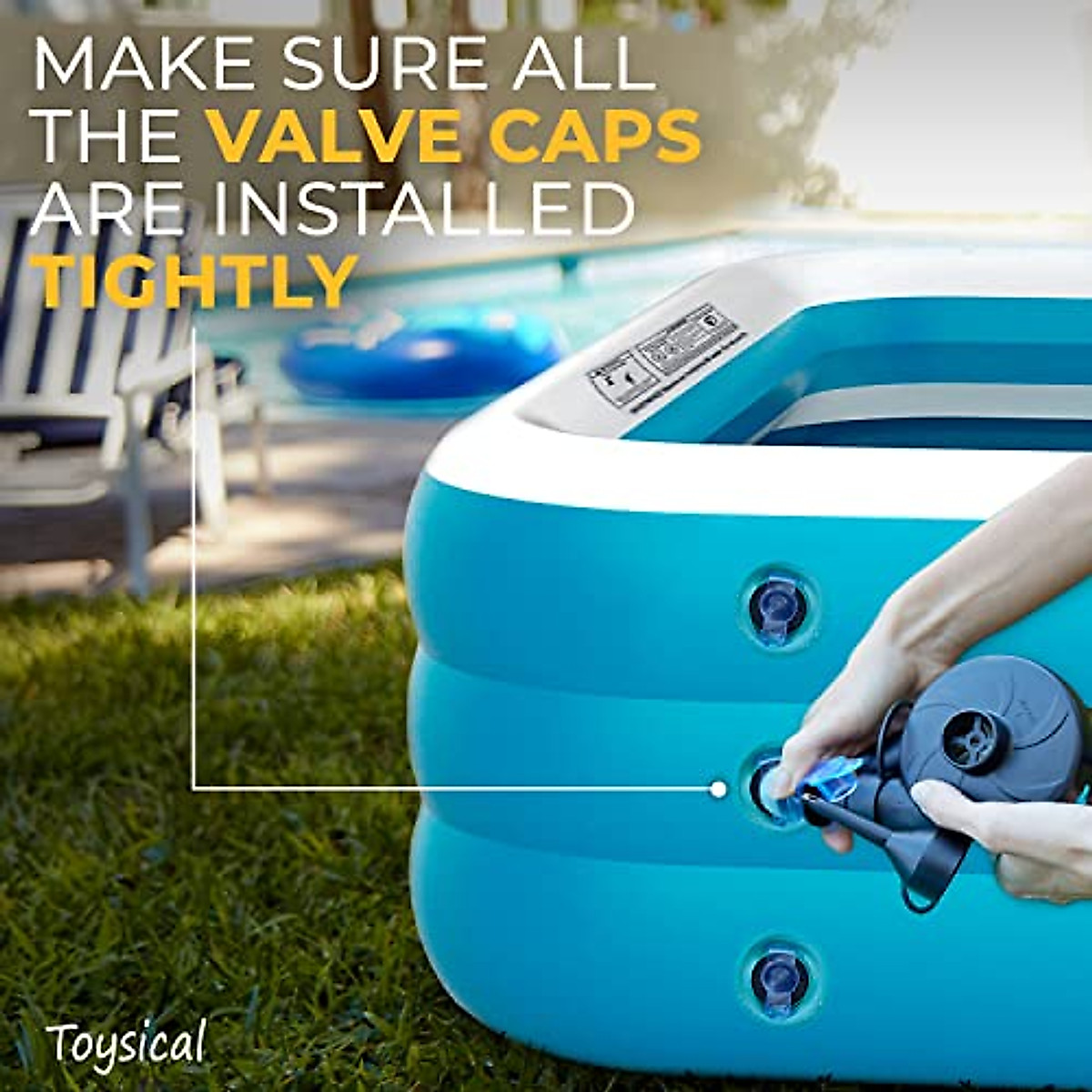 Toysical Inflatable Pool for Kids and Adults with Pump - 118 x 72 x 22 - More Durable Than Other Blow up Pools for Adults - Includes Patches