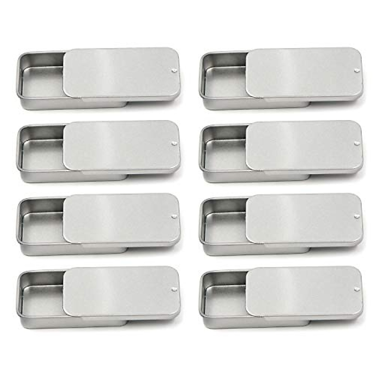 MY MIRONEY 2.4" x 1.3" x 0.5" Metal Slide Top Tin Containers for Candies Jewelry Crafts Pills Survival Kit Pack of 8