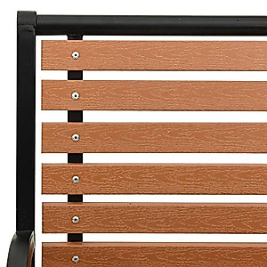 Festnight 3-Seater Patio Bench Garden Bench,Outdoor Bench with Backrest Armrests for Garden, Lawn and Yard 49.2” Steel and WPC Black and Brown