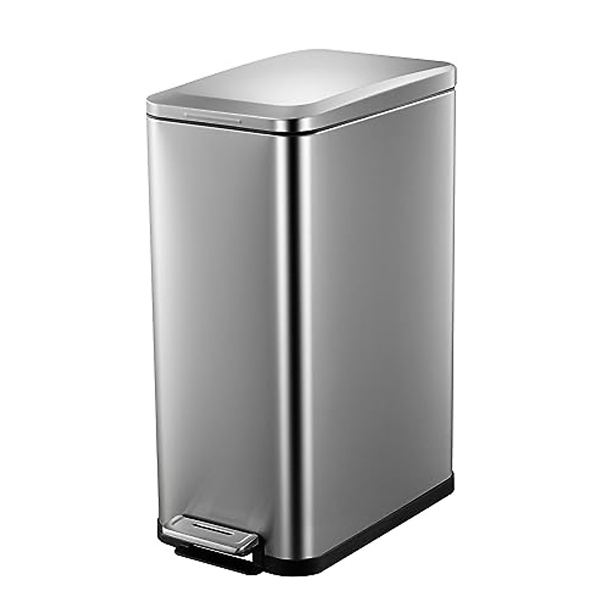 Fashionwu Slim Trash Can, Smudge Resistant Rectangular Garbage Can with Soft-Close Foot Pedal, Brushed Stainless Steel, 50 Liter/13 Gallon