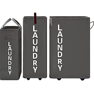 92L Extra Large Laundry Hamper with Leather Handle,Standable Laundry Basket with Wheels Laundry Hamper on Wheels,Large Hamper,Rolling Laundry Basket Grey