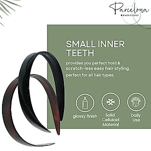 Parcelona French Wide 3/4" Shell Brown and Black Celluloid Set of 2 Headbands for Women