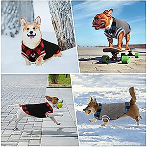 Kuoser Dog Sweater, Fleece Lined Warm Pullover Dog Jacket,Windproof Dog Winter Coat Pet Apparel Outfit, Plaid Thickening Dog Knitwear Sweatershirt with Leash Hole for Small Medium Dogs Cats