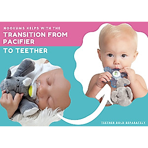 Nookums Paci-Plushies Buddies Adapts to Most Name Brand Pacifiers, Safe and Suitable for All Ages, Plush Toy Includes Detachable Pacifier (Ella The Elephant)