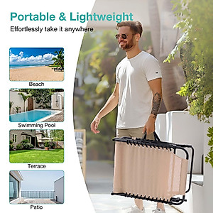 Unovivy Set of 2 Outdoor Lounge Chairs Fold TanningChair 4-Level Adjustable, Portable Pool LoungeChair with Headrest&SidePocket, Khaki