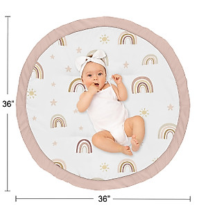 Sweet Jojo Designs Boho Rainbow Girl Baby Playmat Tummy Time Infant Play Mat - Blush Pink Dusty Rose Gold Yellow Mauve Taupe Beige Tan Bohemian Stars Sun Celestial Vintage Sky