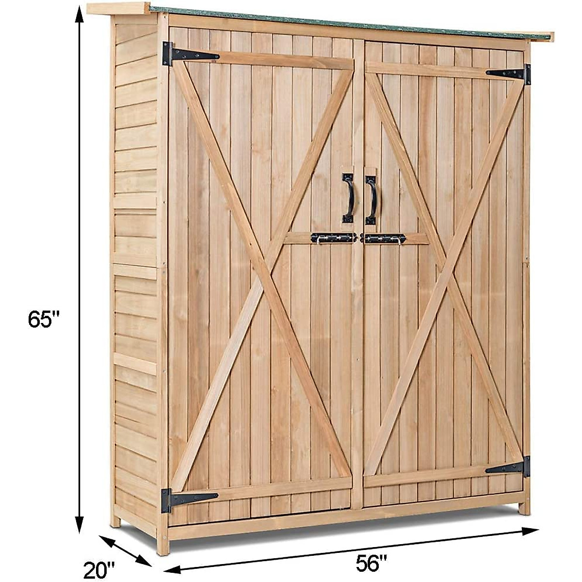 Goplus Outdoor Storage Cabinet, Double Lockable Wooden Garden Shed with 3 Shelves and Waterproof Asphalt Roof, Outside Lean to Shed, Vertical Tall Tool Shed for Patio Yard Lawn