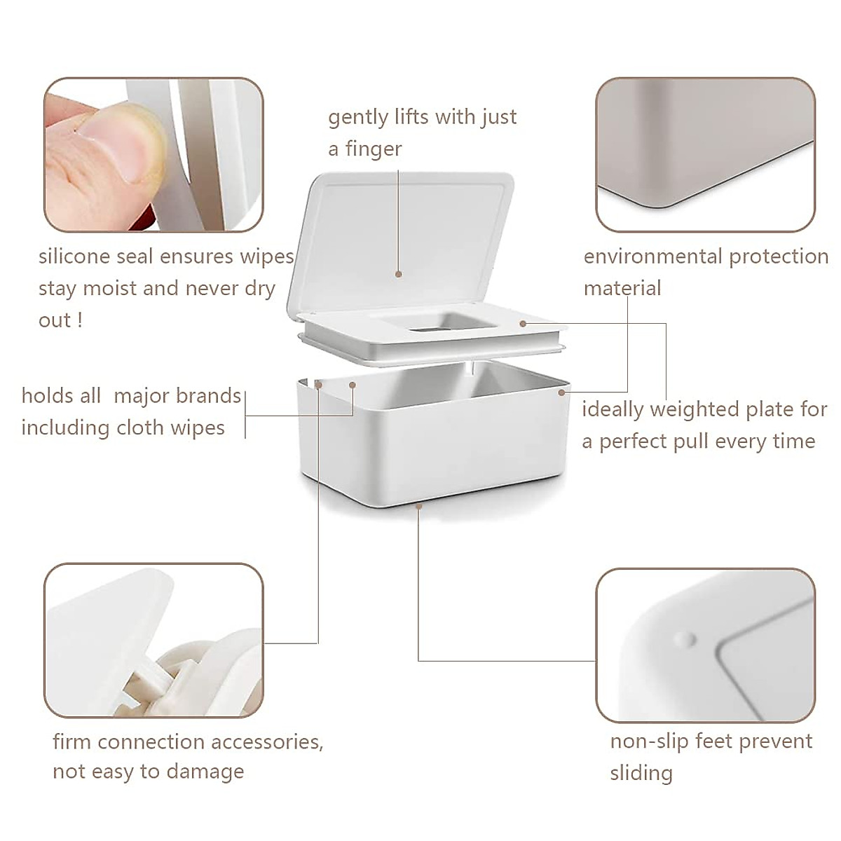 Diaper Wipes Dispenser Baby Wipes Case，Abnaok Baby Wipe Holder Keeps Wipes Fresh，Non-Slip, Easy Open & Close Wipe Container