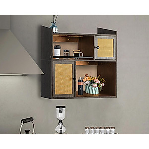 VIWODS Wall Cabinet with Light, Floating Display Cabinet for Bedroom Living Room Decor, Medicine Cabinet for Bathroom Over Toilet Storage, Rustic Brown