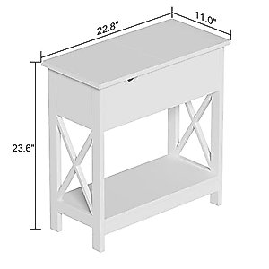 ChooChoo End Table, Narrow Flip Top Side Table for Small Spaces, Bedside Table with Open Storage Shelf, Nightstand Sofa Table for Living Room, Bedroom White