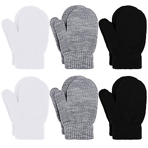 URATOT 6 Pairs Toddler Knitted Mittens Magic Stretch Gloves Winter Warm Knitted Soft Baby Mittens