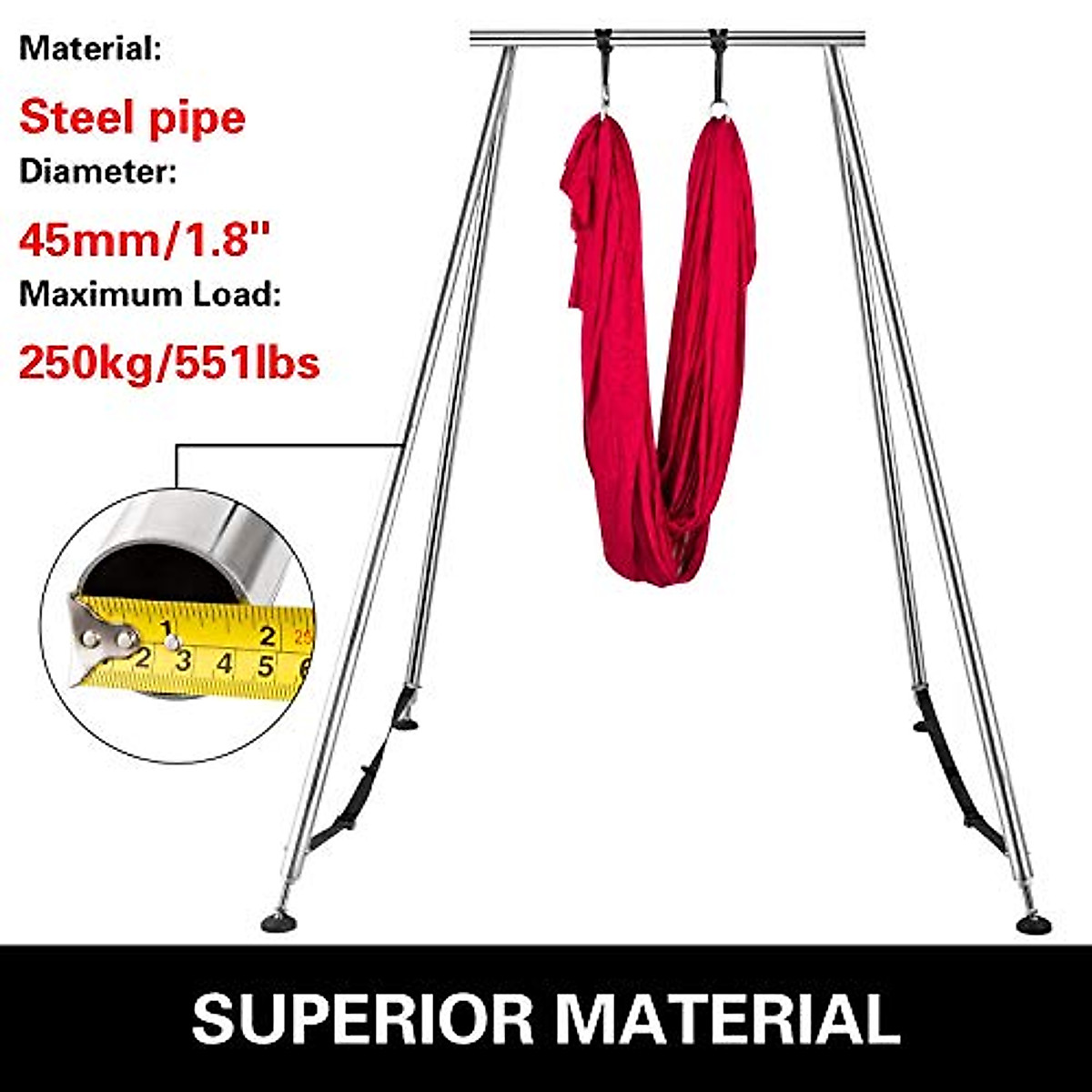 Happybuy Yoga Sling Inversion, 9.6 FT Inversion Yoga Swing Stand 68lbs, 551lbs/250kg Aerial Yoga Frame with 236in/6m Yoga Swing Inversion Sling Body Yoga Bundle Safety Belts Wine Red