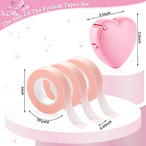 3 Pieces Eyelash Extension Tape Breathable Micropore Fabric Tape for Eyelash Extension Adhesive Pink Lash Tape with Heart-Shaped Tape Dispenser Cutter, 0.5 Inch Wide, 10 Yards Long of Each